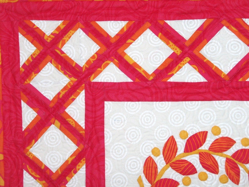 Baltimore Album Style Wall Hanging Quilt in Hot Pink, Orange, Yellow ...