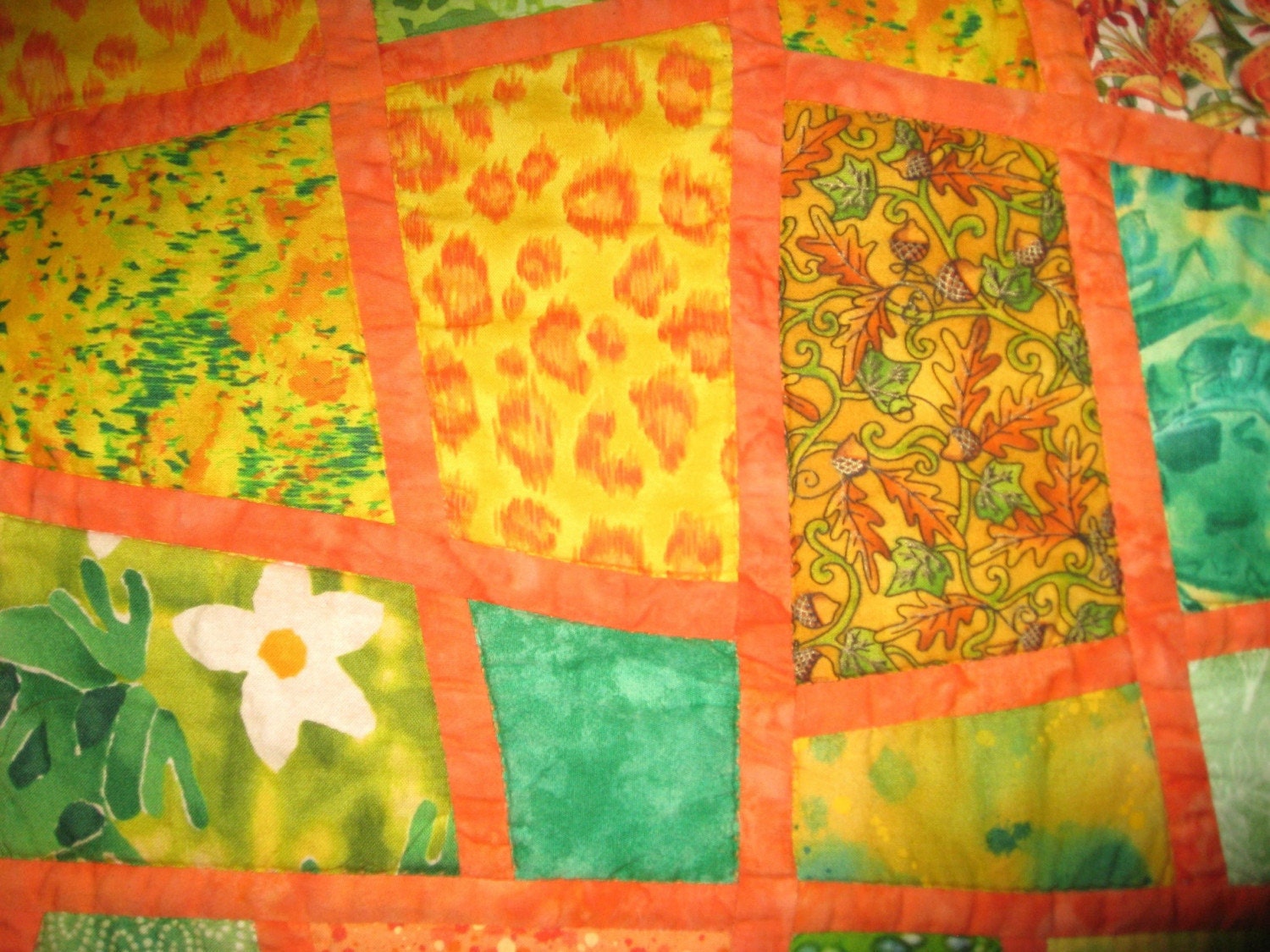 Quilt A Mosaic Nine Patch in Spring Greens Orange and - Etsy