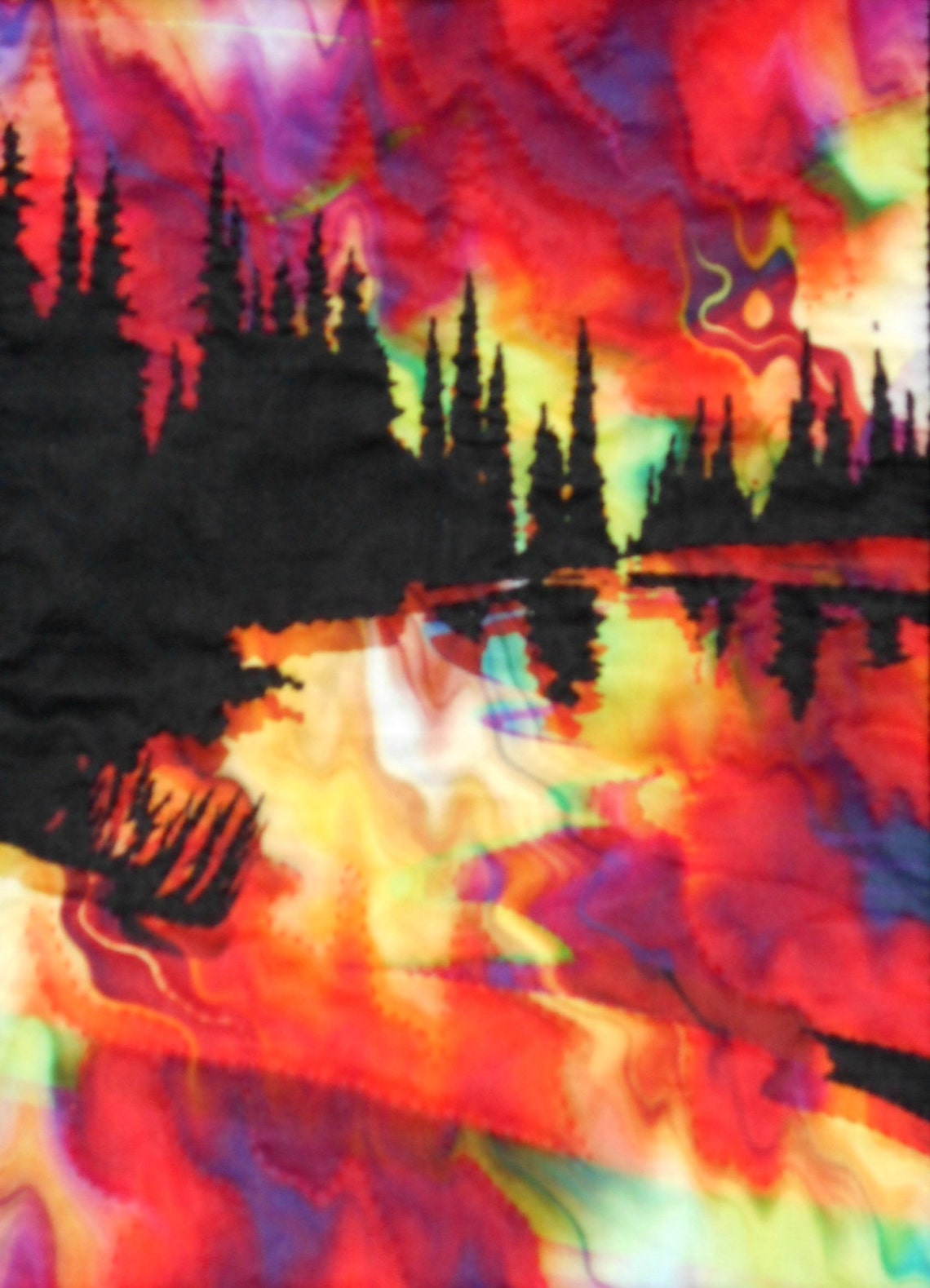 Quilted Wall Hanging Fire on the Mountain Wildfire in Green, Black, Red ...