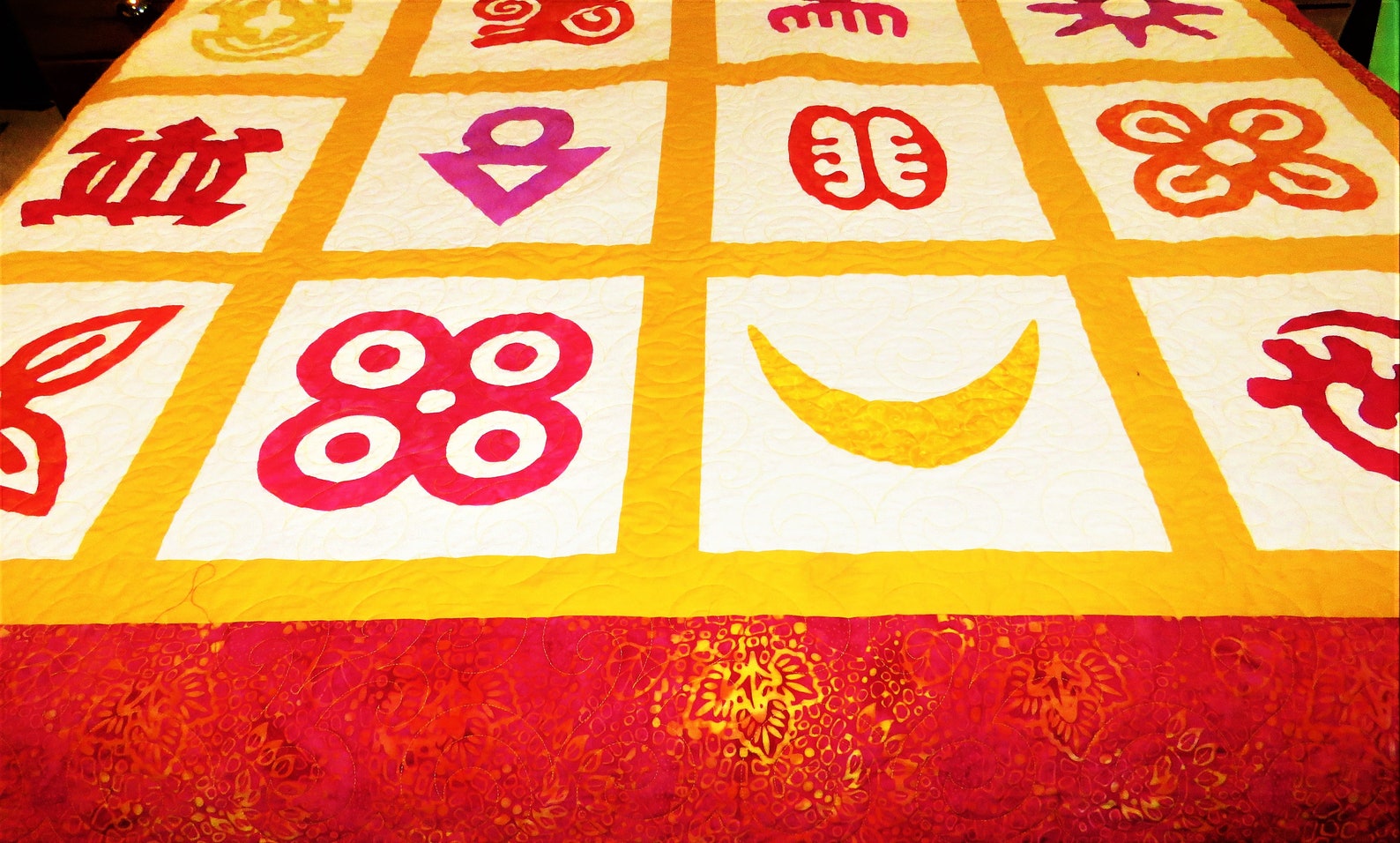 African Adinkra Symbols-- Quilted Wall Hanging in Colors of Passion ...