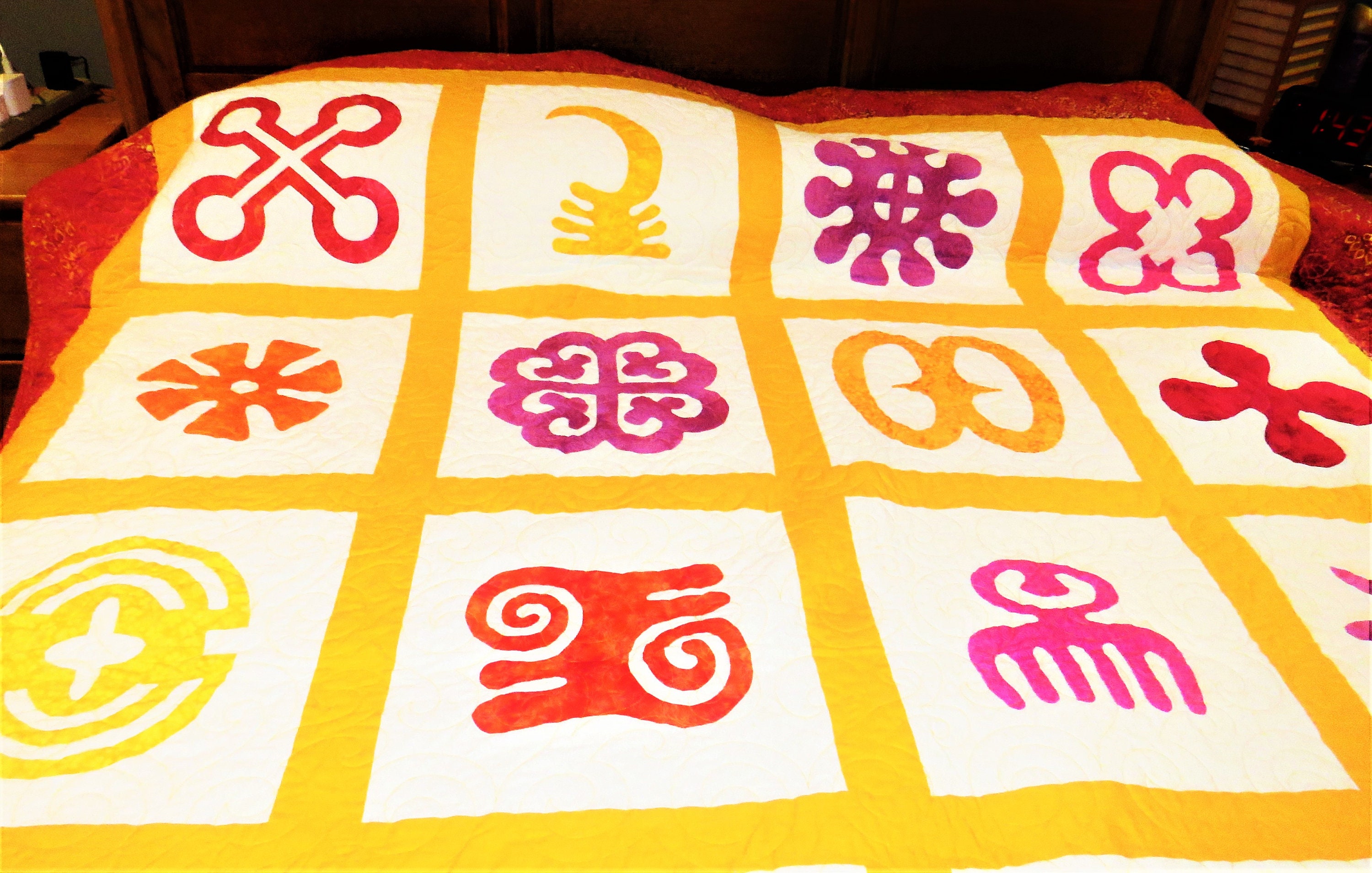 African Adinkra Symbols-- Quilted Wall Hanging in Colors of Passion ...
