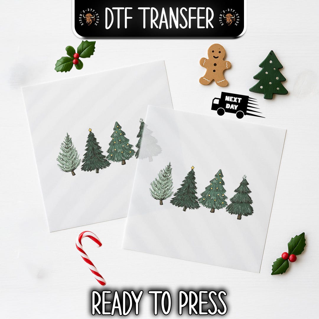 Minimal Christmas Tree DTF Transfer Neutral Holiday Ready to Press ...