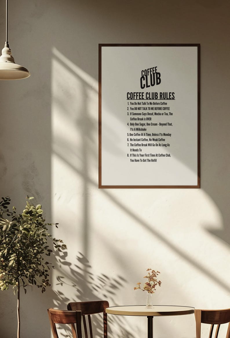 Coffee Club Rules Poster, Coffee Wall Art, Coffee Bar Decoration ...