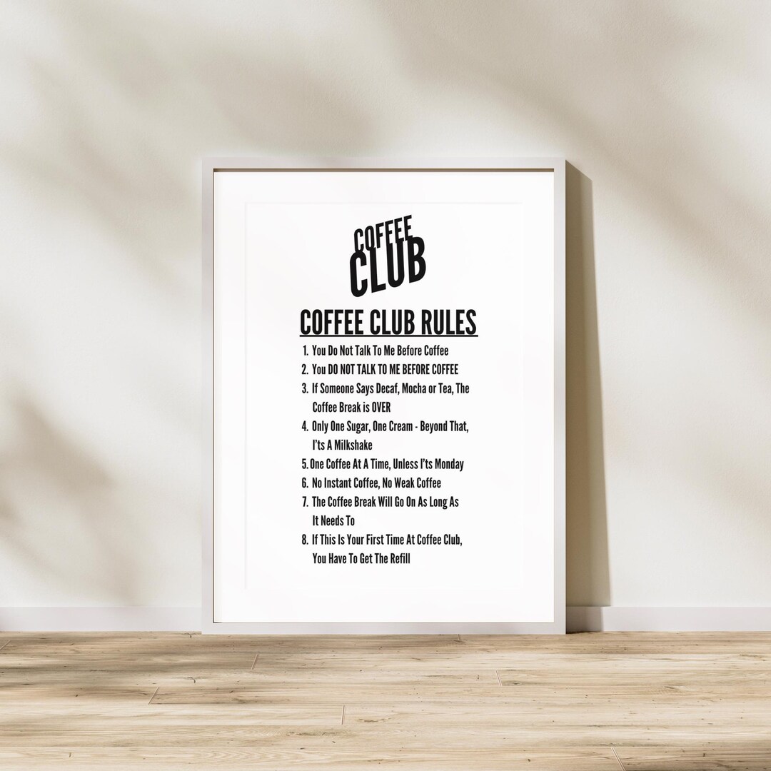 Coffee Club Rules Poster, Coffee Wall Art, Coffee Bar Decoration ...
