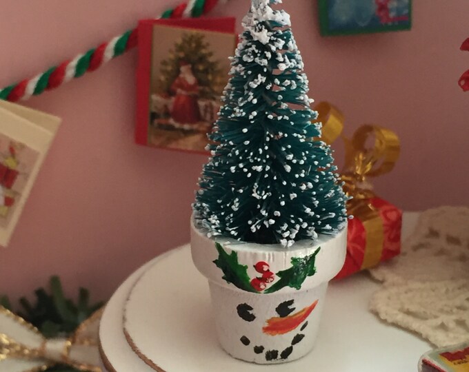 Miniature Tree in Snowman Flower Pot Dollhouse Miniature - Etsy