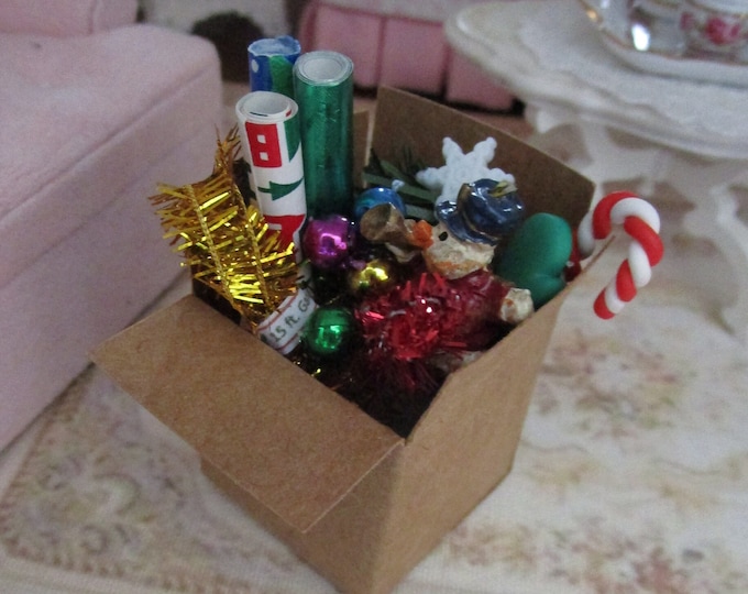 Miniature Box of Christmas Decorations, Getting Ready for Christmas Set ...