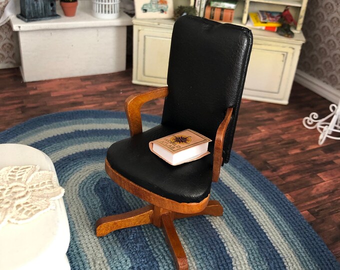Miniature Swivel Desk Chair Wood and Black Leather Look Mini - Etsy