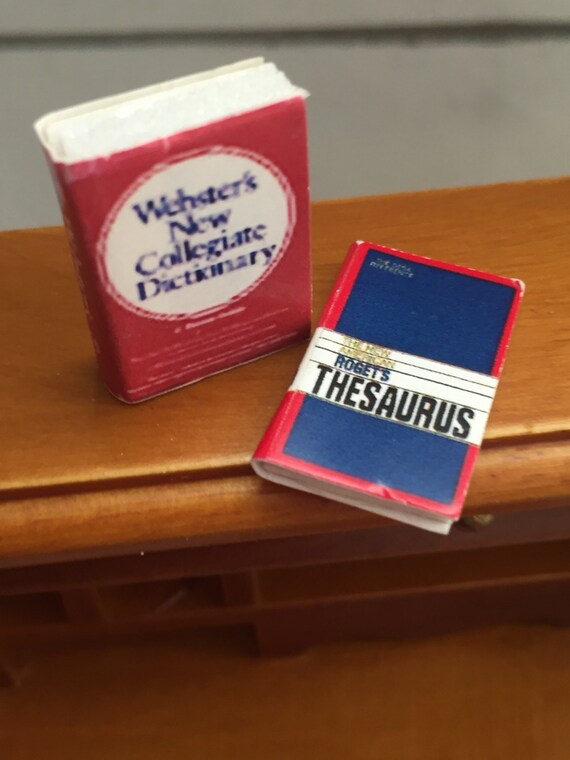 Miniature Desk Set Dictionary & Thesaurus Dollhouse Office | Etsy