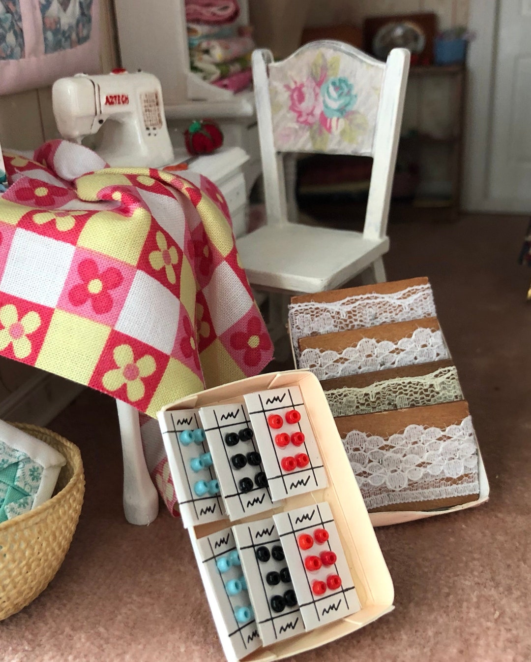 Miniature Box of Buttons, Carded Mini Buttons in Box, Dollhouse ...