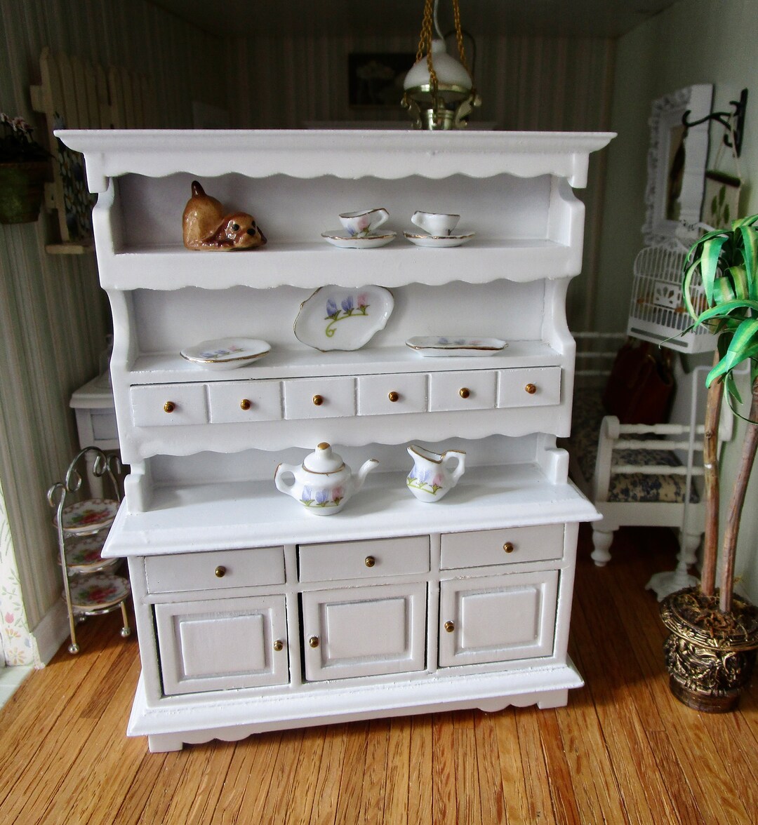 Miniature White Hutch, Mini Wood Hutch With Shelves and Bottom Doors ...