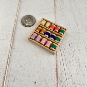 Miniature Thread Box, 15 Mini Wood Thread Spools, Dollhouse Miniature ...