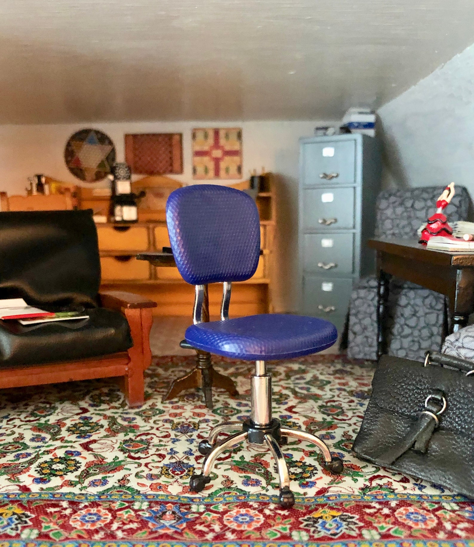 Miniature Swivel Office Chair Mini Blue Desk Chair Dollhouse - Etsy