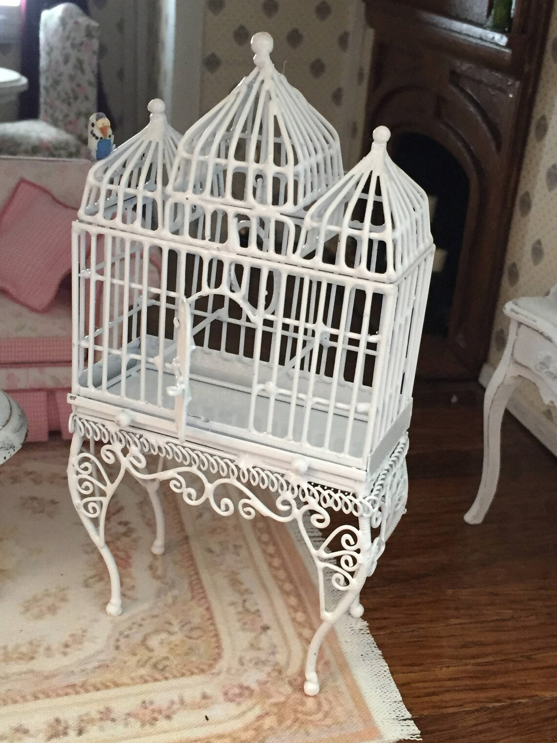 Miniature Bird Cage Large White Wire Fancy Cage With Hinged - Etsy