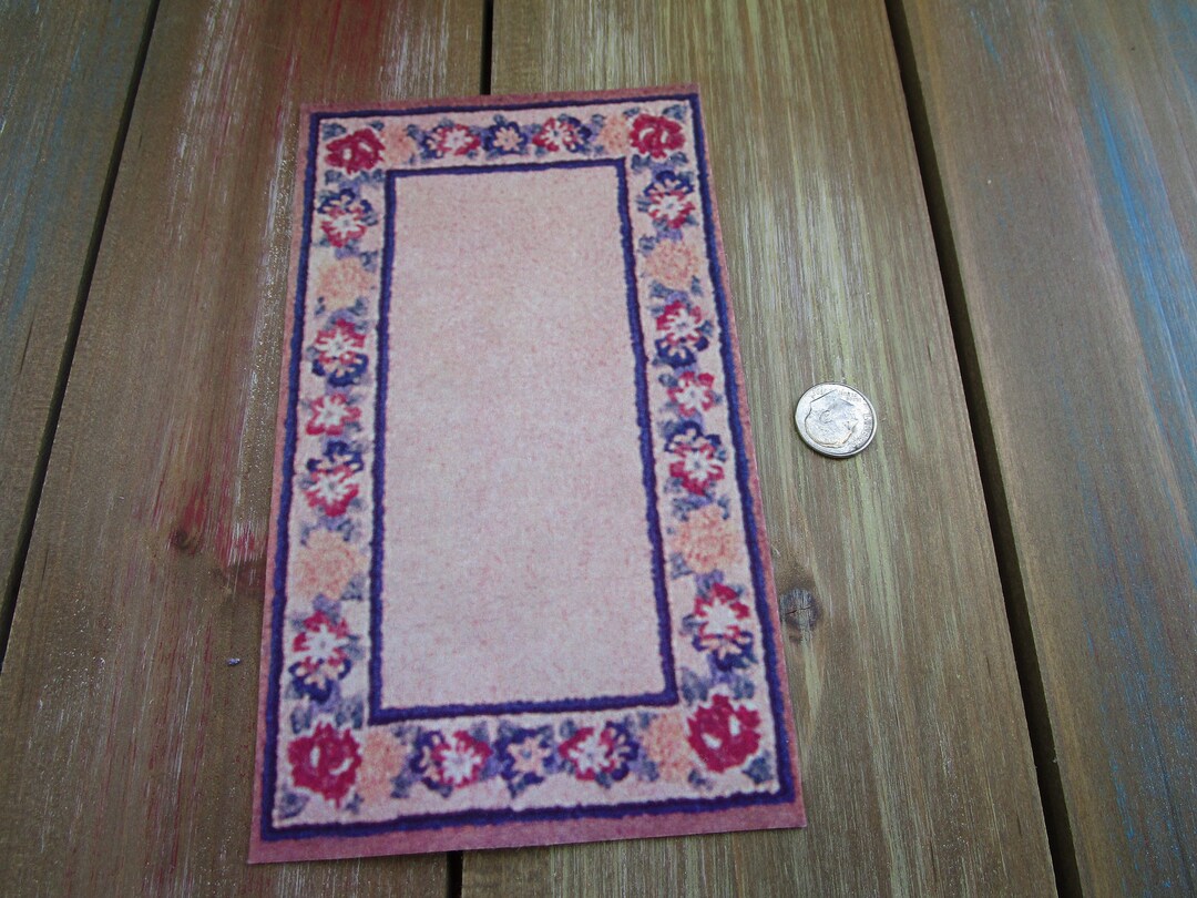 Miniature Rug, Beige Floral Border Rug Style 57, Dollhouse Miniature, 1 ...