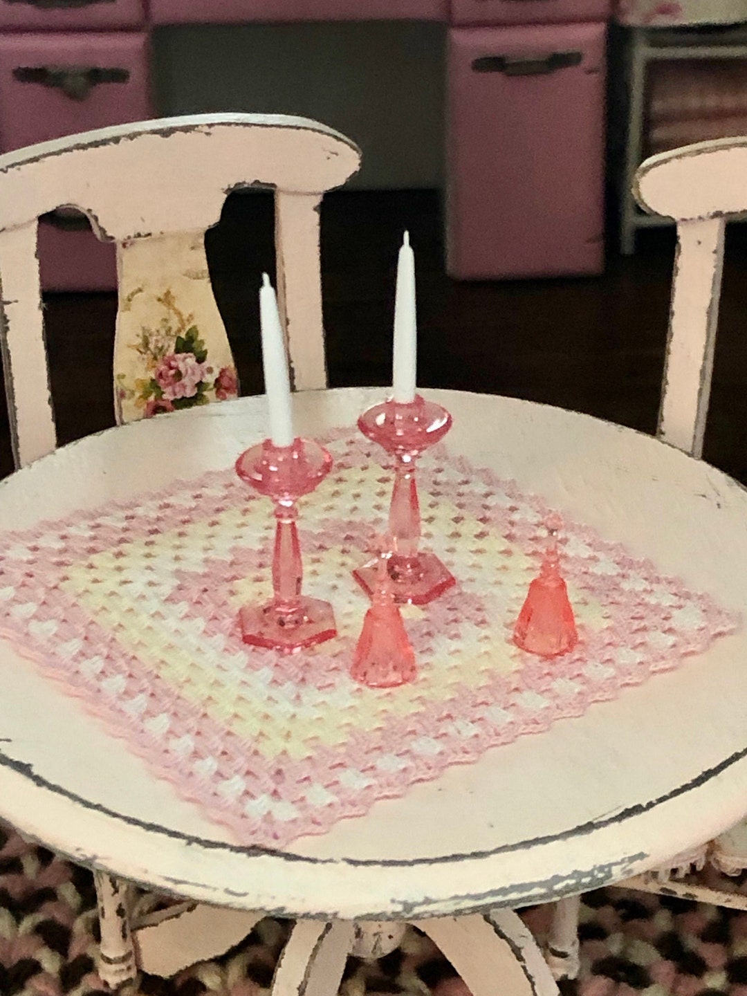 Miniature Candlesticks, Pink Candle Holders and White Candles Set ...