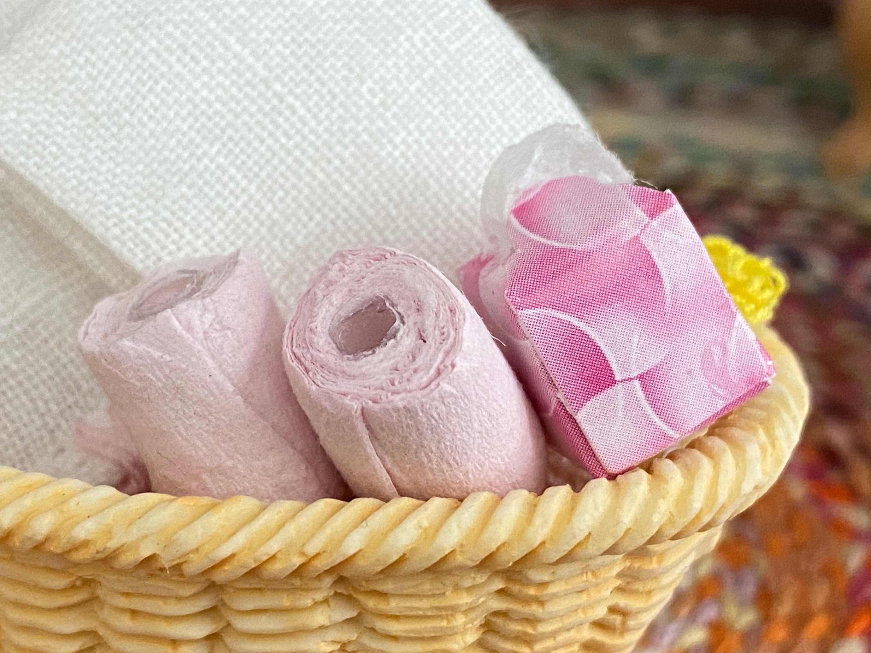 Miniature Pink Tissue Box And 2 Rolls Of Toilet Tissue Paper Dollhouse miniature-pink-tissue-box-and-2-rolls-of-toilet-tissue-paper-dollhouse