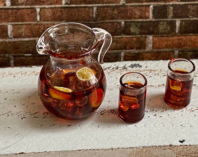 Miniature Ice Tea Set, 3 Pieces, Mini Pitcher and 2 Glasses With Ice ...
