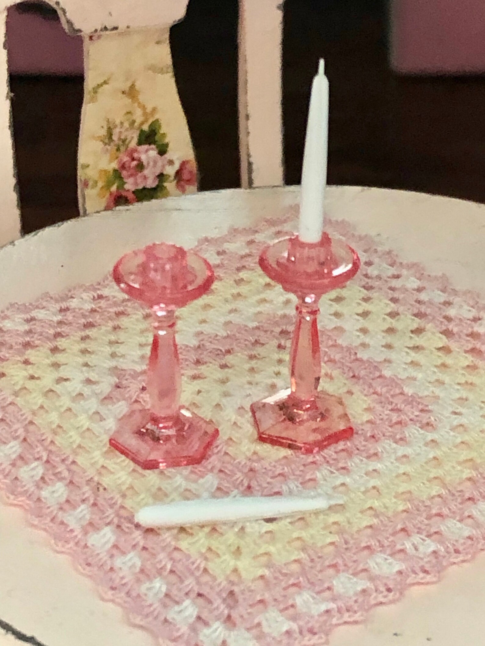 Miniature Candlesticks Pink Candle Holders and White Candles - Etsy