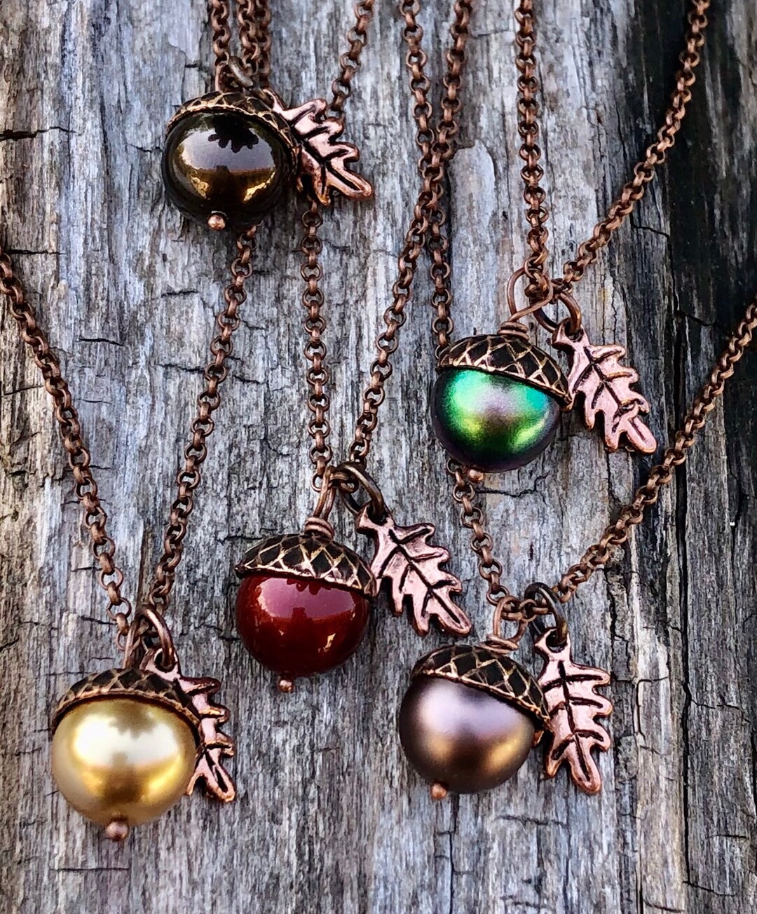 Acorn Necklace, Oak Leaf Pendant, Austrian Crystal Acorn, Copper Acorn ...