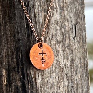 Faith Cross Hand-stamped Copper Pendant Necklace, 7th Anniversary ...