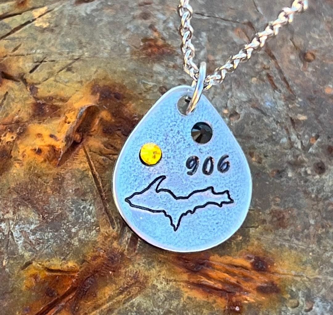 906 Upper Peninsula Michigan Tech Huskies Pewter Pendant, Dainty MTU ...