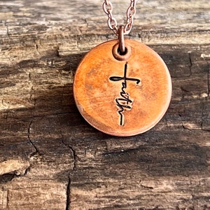 Faith Cross Hand-stamped Copper Pendant Necklace, 7th Anniversary ...