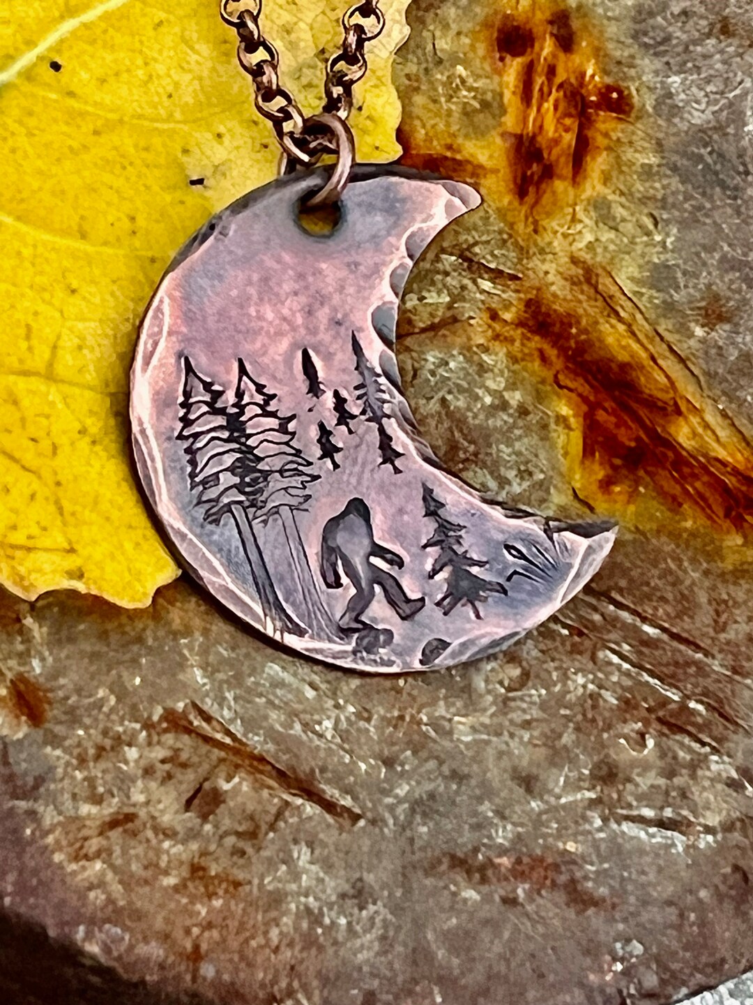 Bigfoot Moonwalk Copper Pendant, Mighty Tall Redwoods and Sasquatch by ...