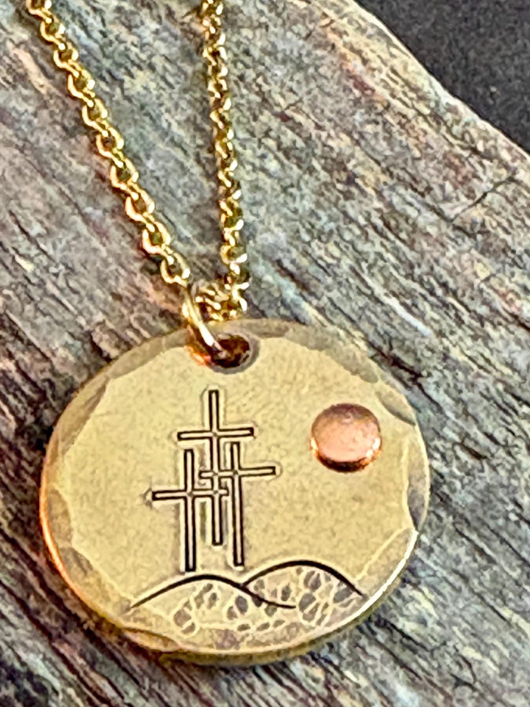 Bronze Three Crosses on Calvary Handstamped Pendant Necklace - Etsy