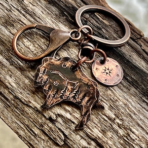 Bison Hand-stamped Copper Keychain, Buffalo and North Star Backpack or ...
