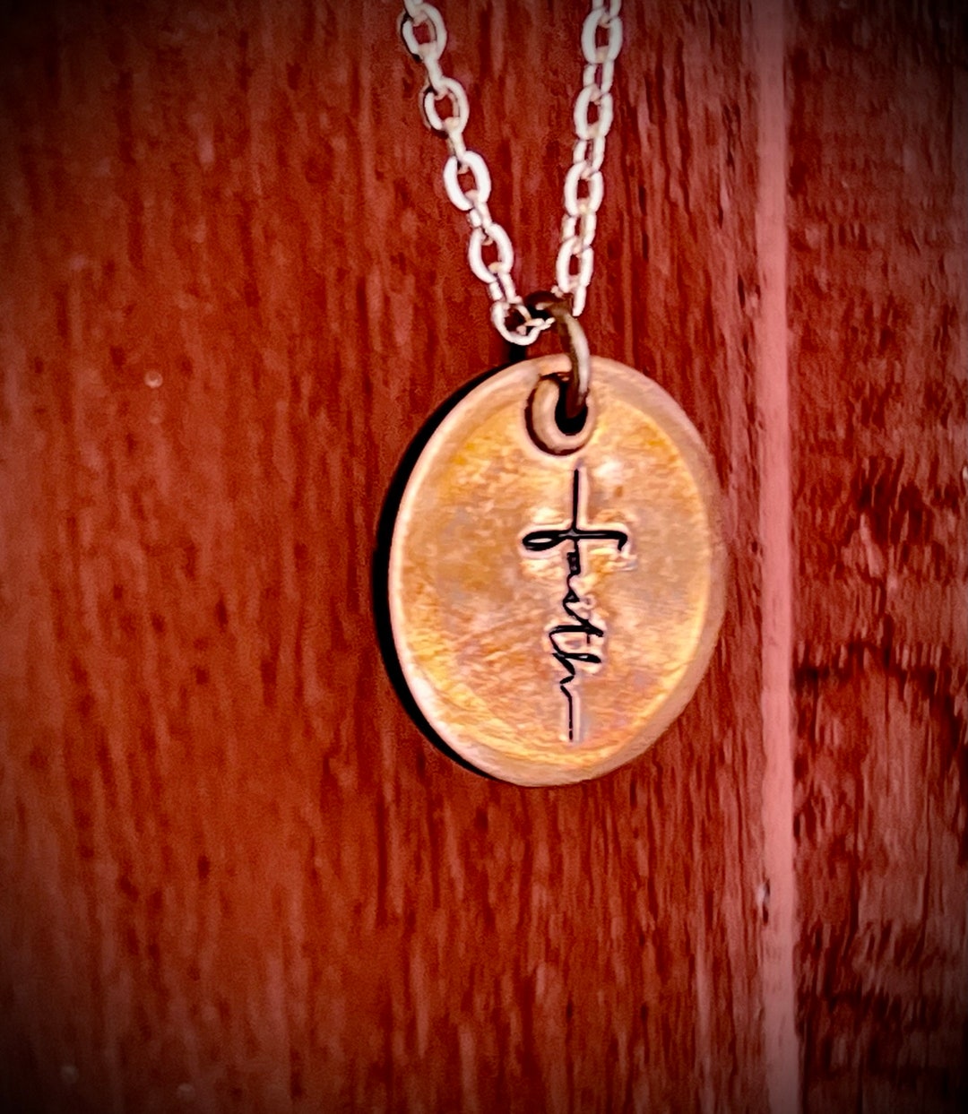 Faith Cross Hand-stamped Copper Pendant Necklace, 7th Anniversary ...