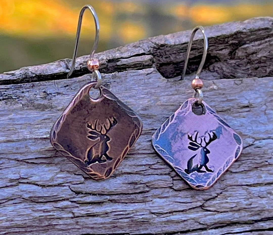 Jackalope Hand-stamped Copper Earrings on Stainless Steel Ear Wire ...