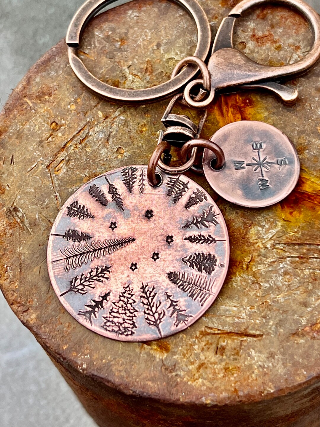 Starry Nite Evergreen and Stars Copper Keychain, Star Gazer Keychain ...