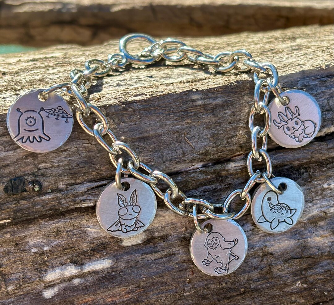 Cute Cartoon Cryptid Charm Bracelet, UFO Alien Jackalope Loch Ness ...