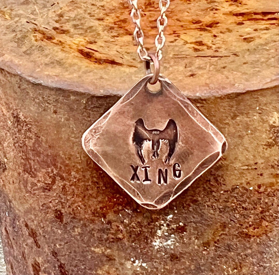Copper Mothman Crossing Sign Diamond Shaped Hand Stamped Pendant ...