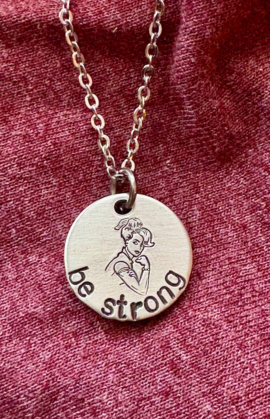 Be Strong Woman Flexing Pewter Hand-stamped Pendant Necklace, Tough It ...