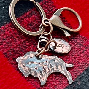 Bison Hand-stamped Copper Keychain, Buffalo and North Star Backpack or ...