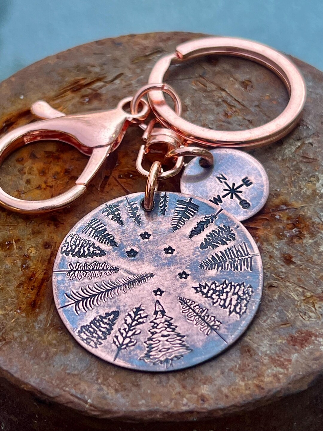 Starry Nite Evergreen and Stars Copper Keychain, Star Gazer Keychain ...