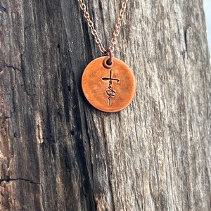 Faith Cross Hand-stamped Copper Pendant Necklace, 7th Anniversary ...