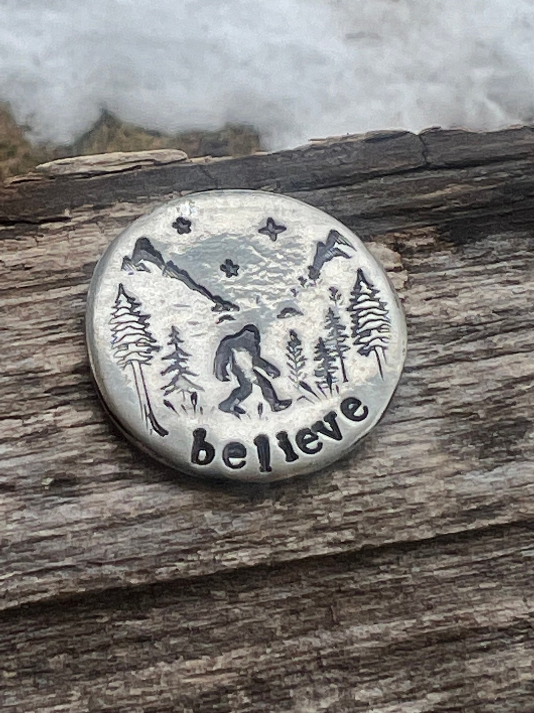 Sasquatch Hand-stamped Pewter Believe Pocket Coin, Bigfoot Pocket Coin ...