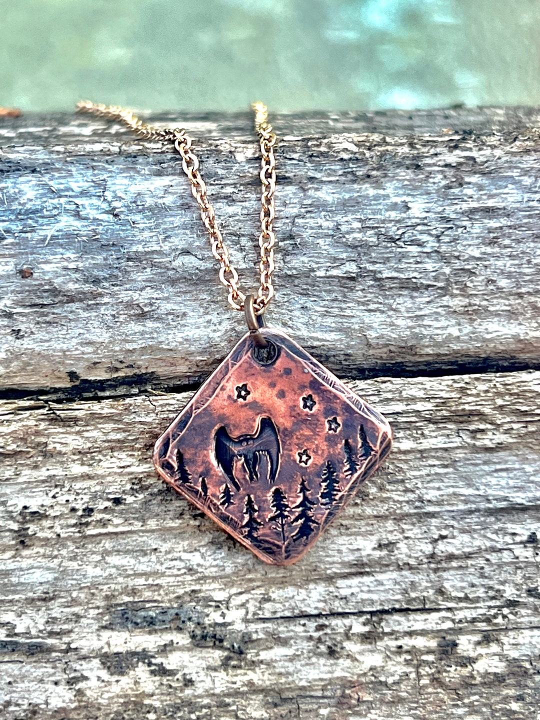 Copper Mothman Diamond Shaped Hand Stamped Pendant, Mythical Mothman ...