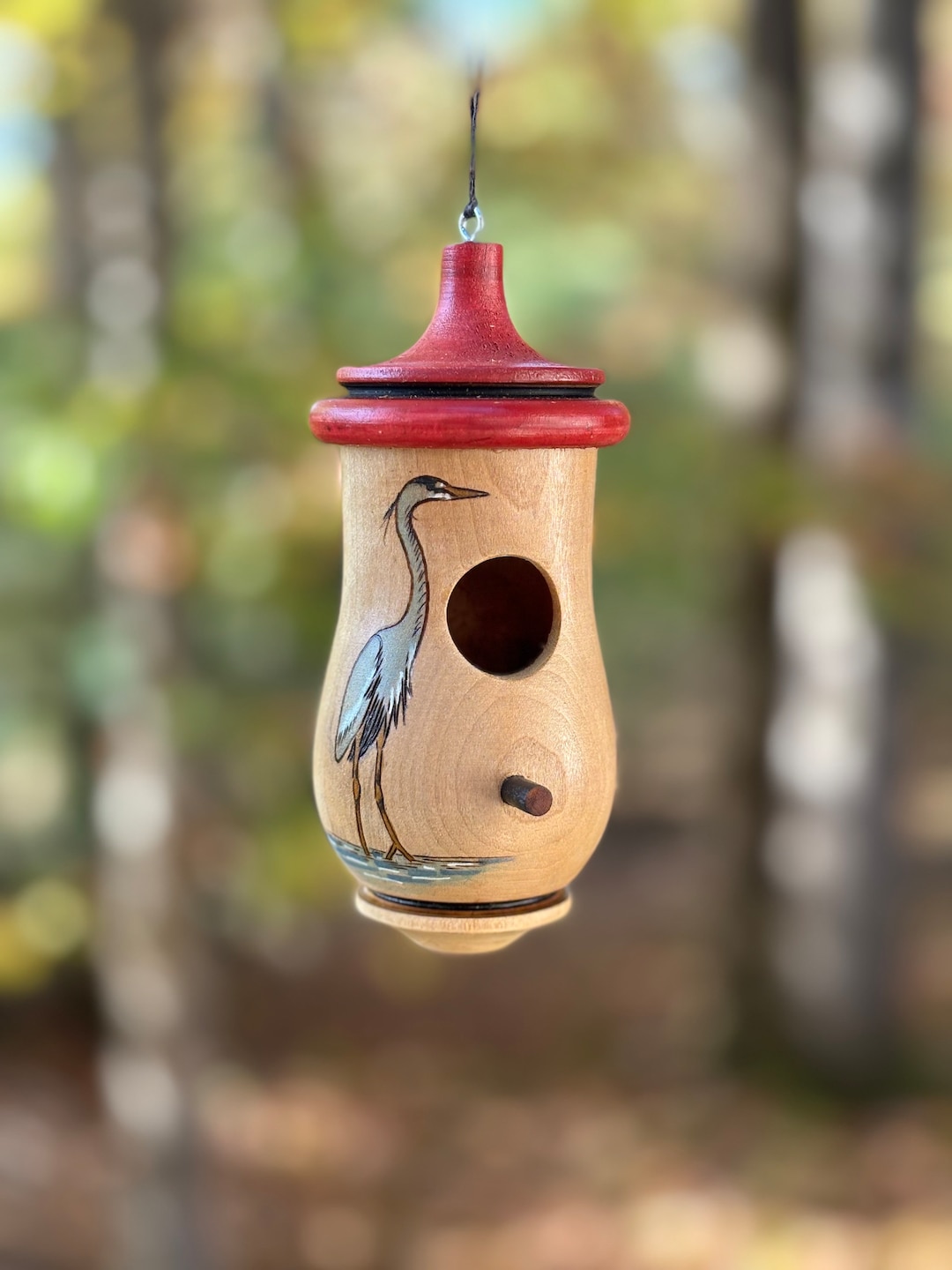 Hummingbird House, Great Blue Heron Art, Handmade Wooden Birdhouse for ...