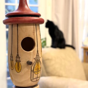Hummingbird House, Lightbulb Art, Handmade Wooden Birdhouse for Indoor ...