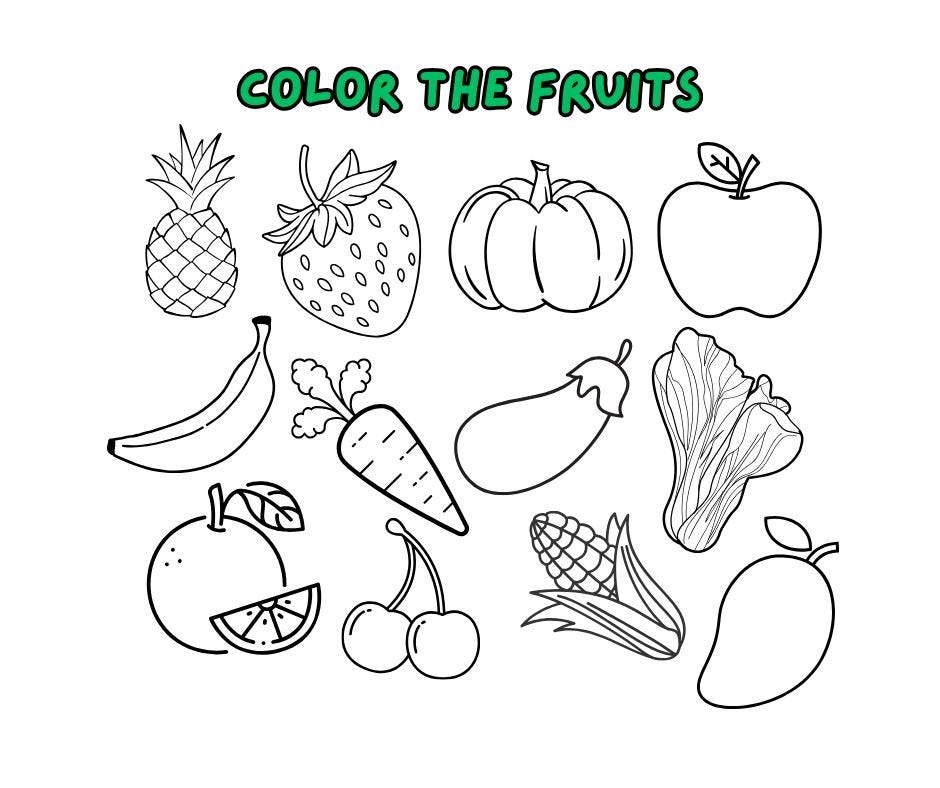 Vegetables and Fruits Coloring Book - Etsy
