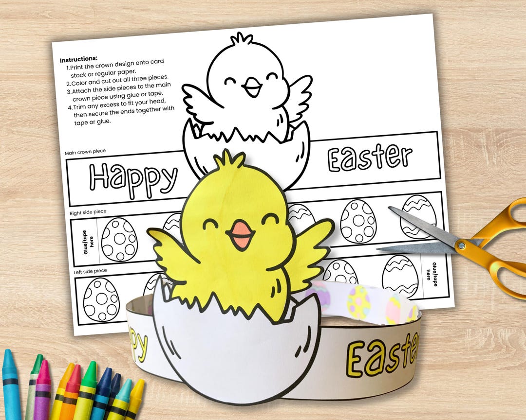 Easter Chick Paper Crown Printable, Easter Coloring Paper Crown, Easter ...
