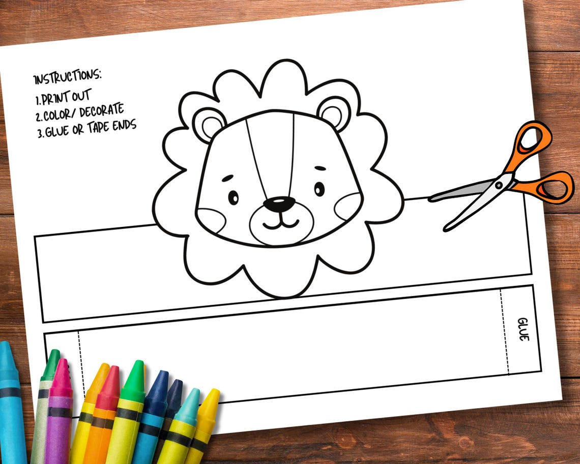 Lion Paper Crown for Kids, Coloring Paper Crown, Safari Animal Paper ...