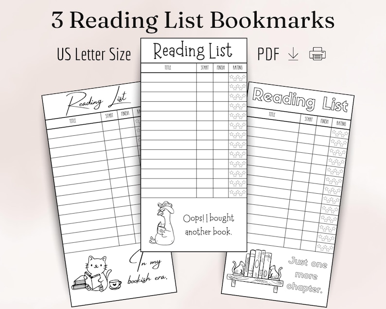 Reading Tracker Bookmarks, Printable Bookmark, Reading List Tracker ...