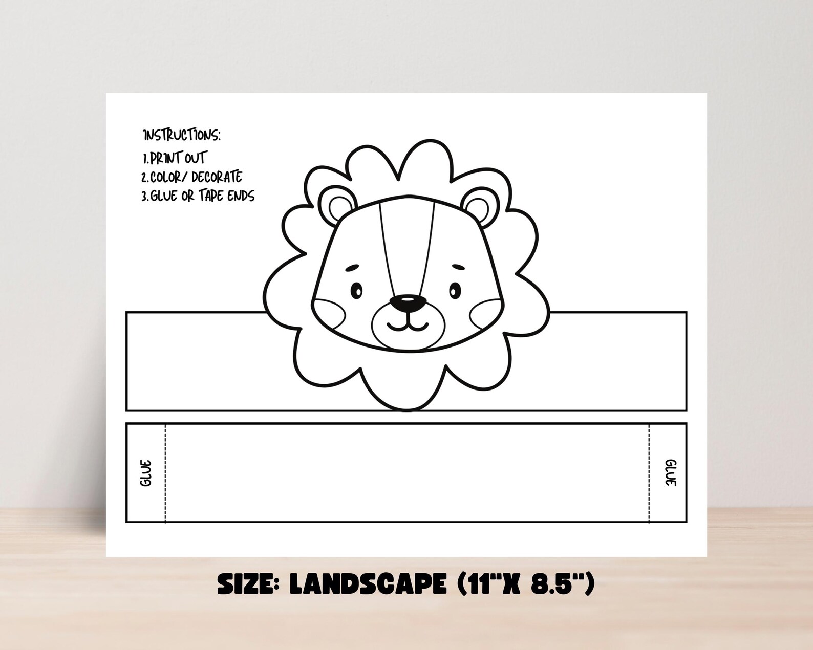 Lion Paper Crown for Kids, Coloring Paper Crown, Safari Animal Paper ...