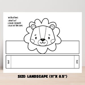 Lion Paper Crown for Kids, Coloring Paper Crown, Safari Animal Paper ...