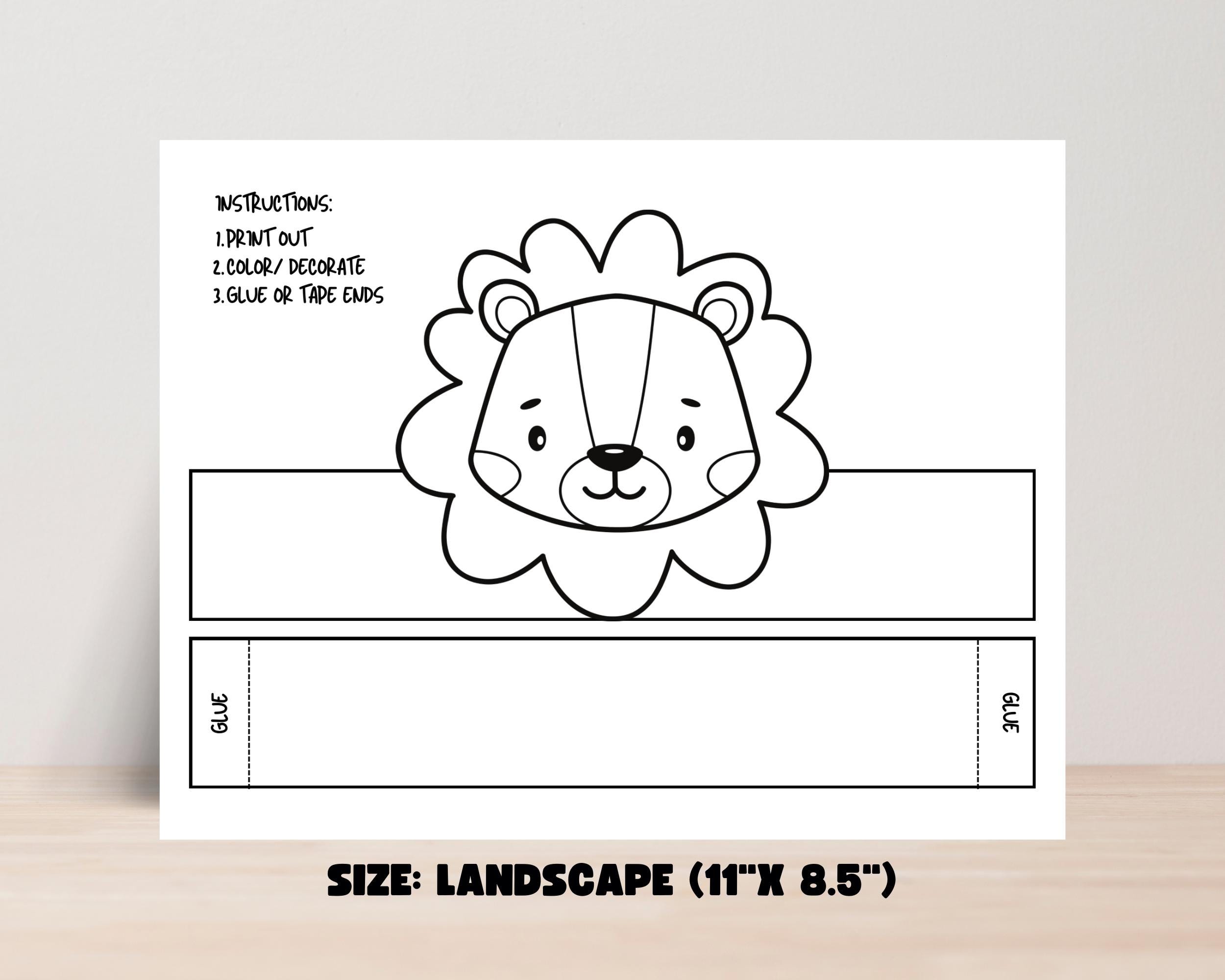 Lion Paper Crown for Kids, Coloring Paper Crown, Safari Animal Paper ...
