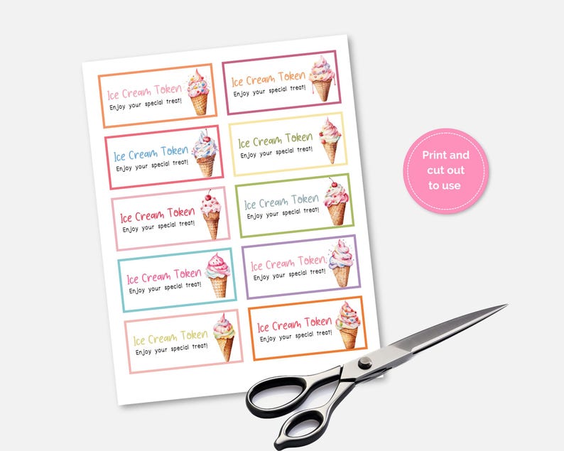 Printable Ice Cream Tokens Kids Reward Coupons Ice Cream Vouchers